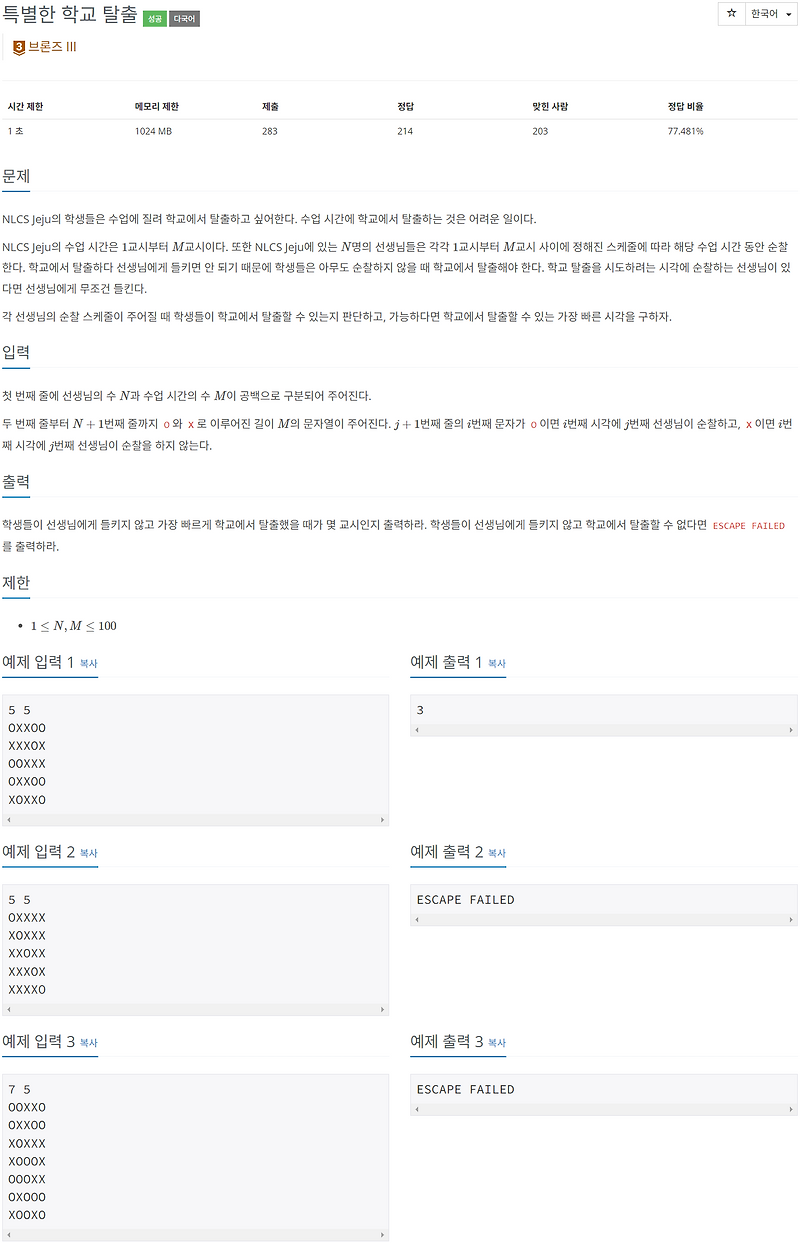 백준 BAEKJOON 31669번 특별한 학교 탈출 [PYTHON/파이썬] :: CALKO LAB