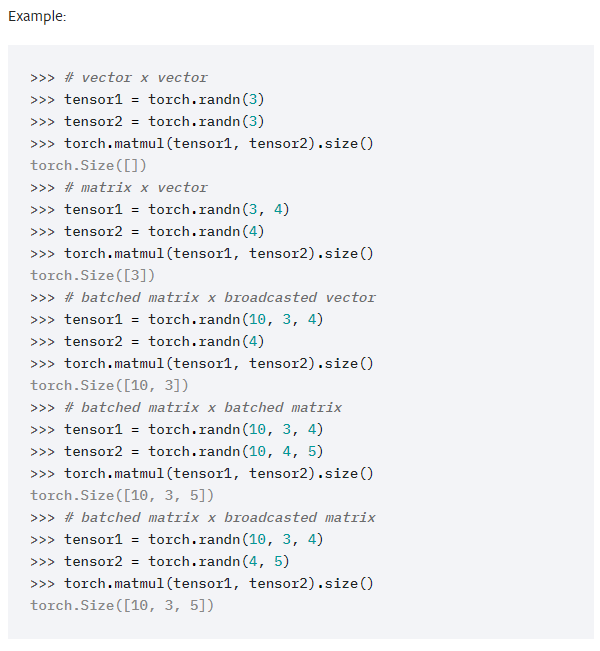 PyTorch: matmul, mm, bmm