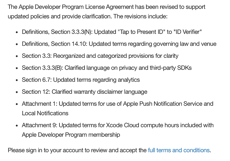 Apple Developer Program 라이센스 동의 (23.12.23)