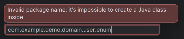 Invalid package name; it's impossible to create a Java class inside