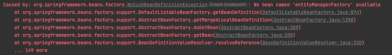 에러error 스프링 부트spring Boot 테스트 코드 실행 시 No Bean Named Entitymanagerfactory Available 에러 발생