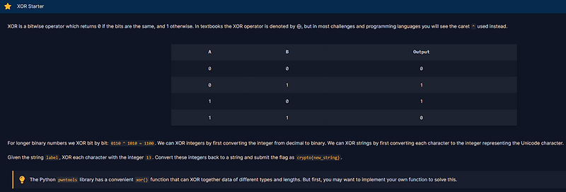 [CryptoHack] XOR Starter — 6R33N