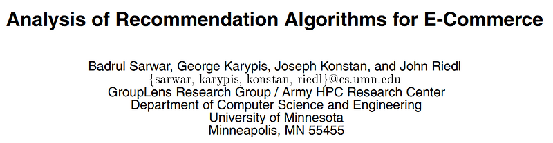 Analysis of Recommendation Algorithms for E-Commerce (2000)