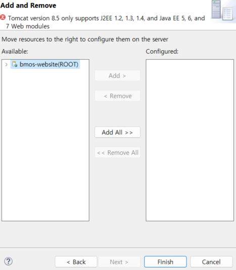 tomcat version 8.5 only supports j2ee 1.2 1.3 1.4 and java ee 5 6 and 7 web modules