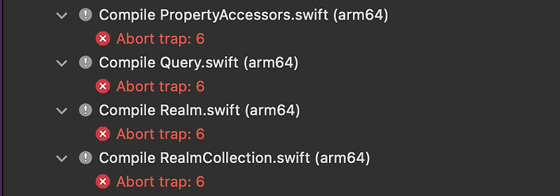 Xcode 13, Realm Swift Error: abort trap: 6 :: 모험