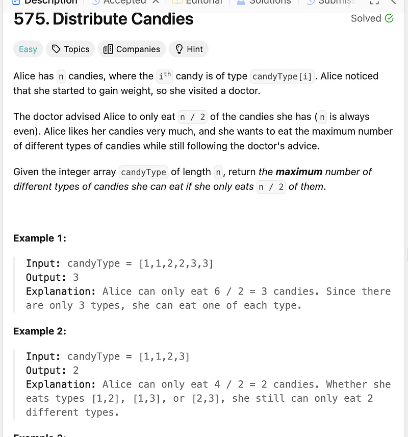 leetcode 575. Distribute Candies (javascript)