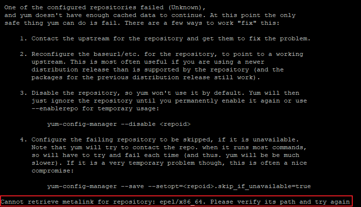 [Linux] Cannot retrieve metalink for repository: epel/x86_64. 해결