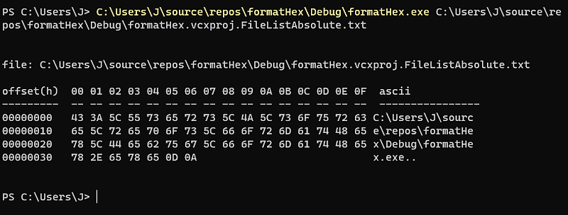 C++ ] Format-Hex 명령어(Hex 덤프) 직접 구현