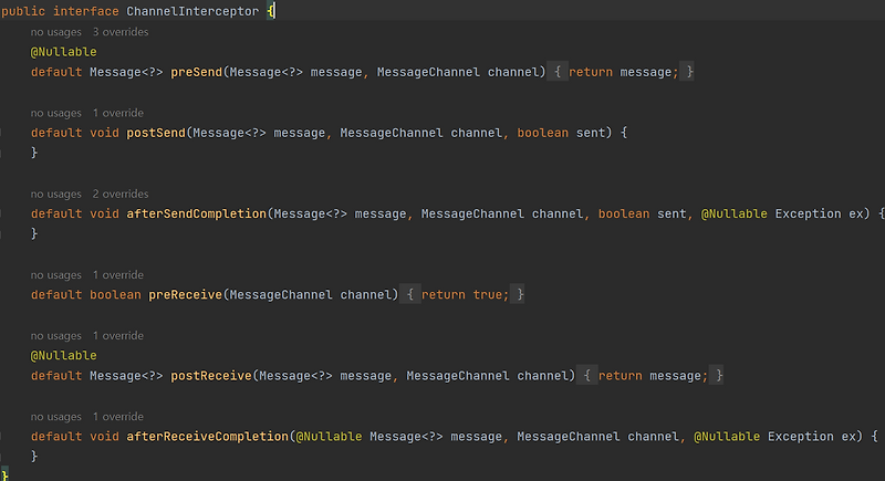 Spring message ChannelInterceptor 메서드 특징