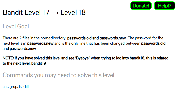 OverTheWire: Bandit - Level 17 → Level 18
