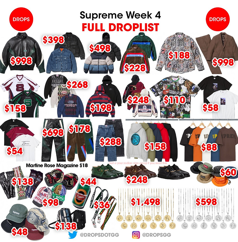 슈프림 SUPREME 24년 FW 4주차 드랍리스트