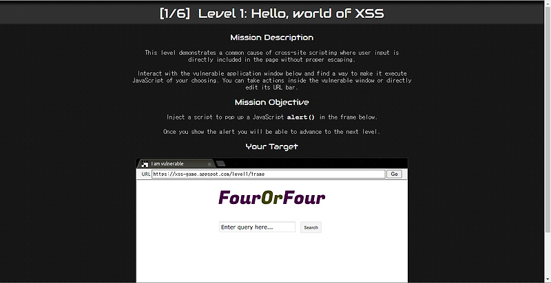 [XSS-GAME] Level 1: Hello, world of XSS