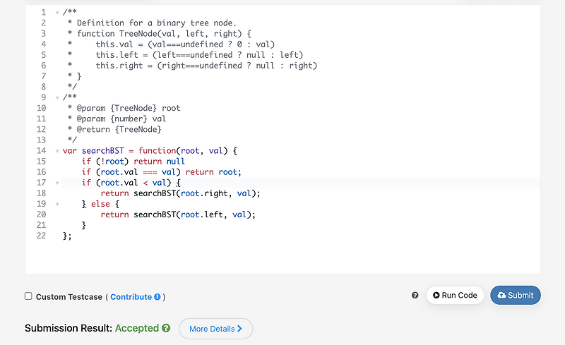 [LeetCode] Search in a Binary Search Tree - 자바스크립트 풀이