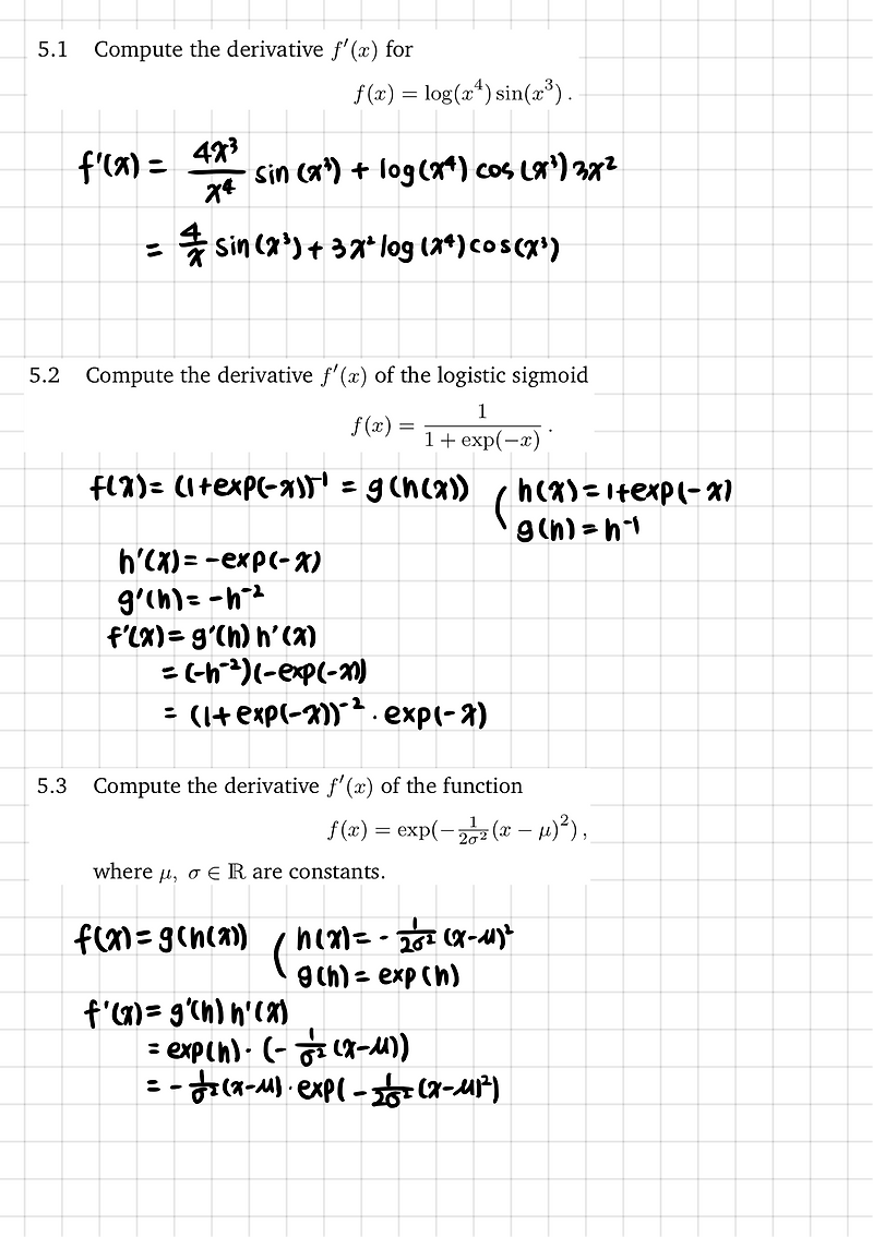 MML ch.5 Vector Calculus Exercises