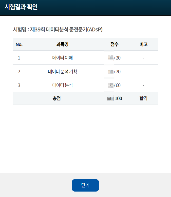[ADsP] 제39회 데이터분석 준전문가(ADsP) 합격