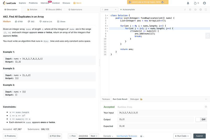 IT 기술 따라잡기 :: Leetcode - 442. Find All Duplicates in an Array
