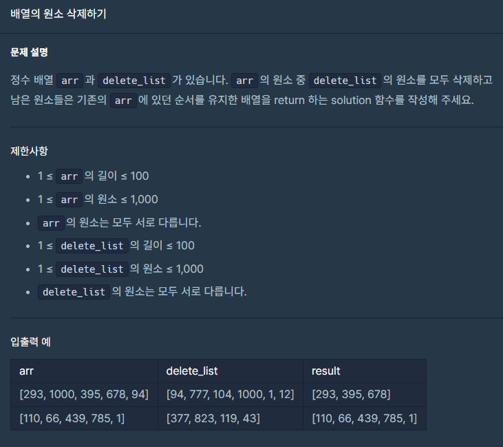 프로그래머스 Lv0 배열의 원소 삭제하기javascript 