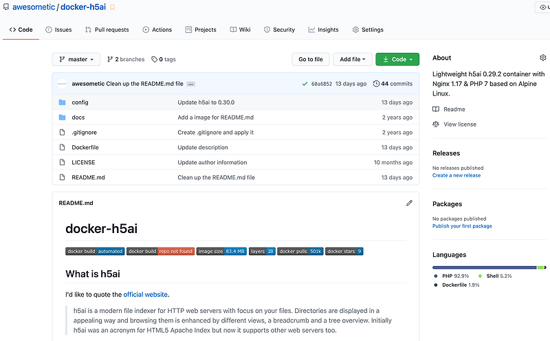 docker-h5ai 이미지가 50만회 pull 되었습니다