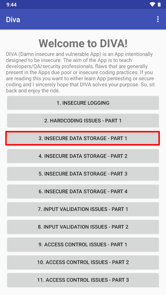 [DIVA] 모바일 취약점 진단 3. Insecure Data Storage - PART 1