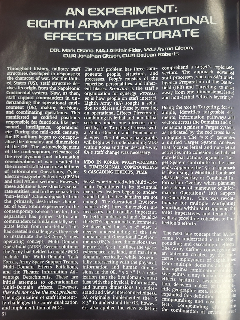 AN EXPERIMENT : EIGHTH ARMY OPERATIONAL EFFECTS DIRECTORATE