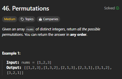 [👍][BackTrack][Medium] 46. Permutations