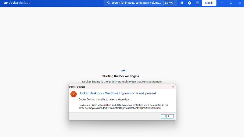 Docker Desktop - Windows Hypervisor is not present
