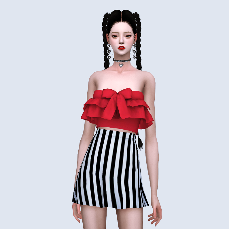 [Sims4 CC] Frill Ribbon Tube Top_프릴 리본 튜브톱_여자 의상