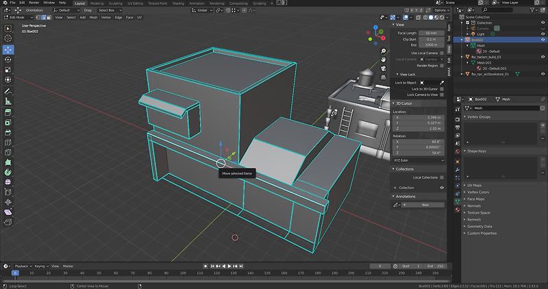 Blender - Edge 라인에 파란선이 생겼을 때? - 사라지게 하는 법 + Mark Sharp - 폴리곤 스므딩 Polygon Smoothing>