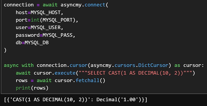 [PyMySQL] Decimal 데이터를 python float으로 변환