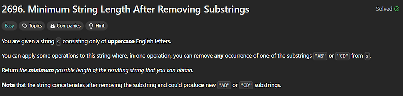 2696. Minimum String Length After Removing Substrings