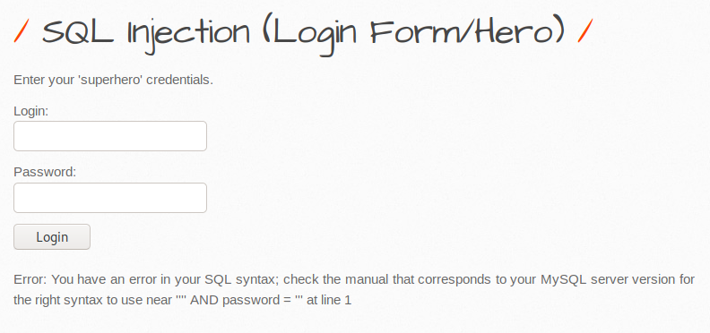 SQL Injection (Login Form/Hero)