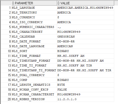 [Oracle] Oracle NLS Parameter