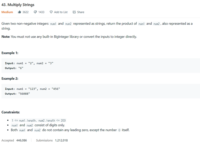LeetCode 풀기 - 43. Multiply Strings