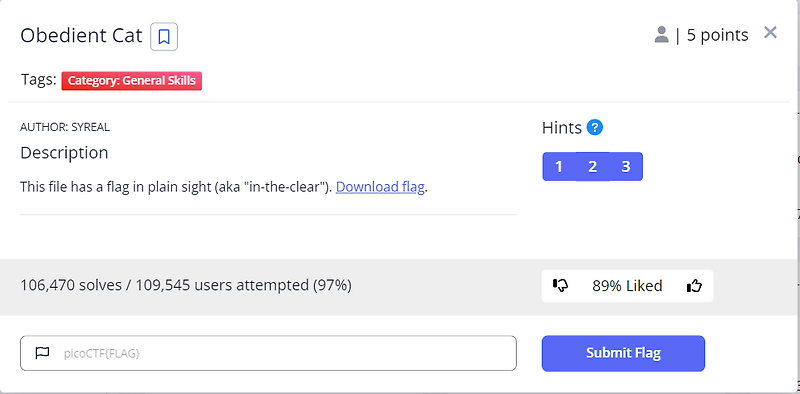 9)pico ctf Obedient Cat 문제