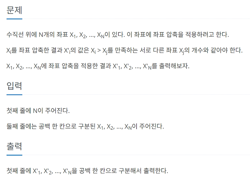 [백준/BOJ] 18870번 좌표 압축 (Javascript/ Node js)