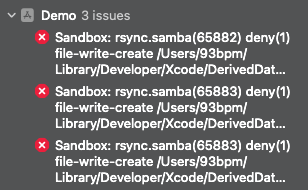 [Xcode] Sandbox: rsync.samba 에러 해결 방법