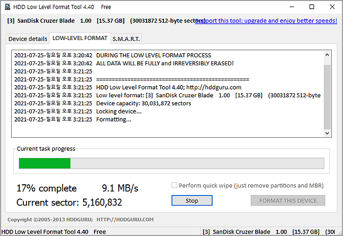 디스크 공장 초기화 프로그램 'HDD LLF Low Level Format Tool'