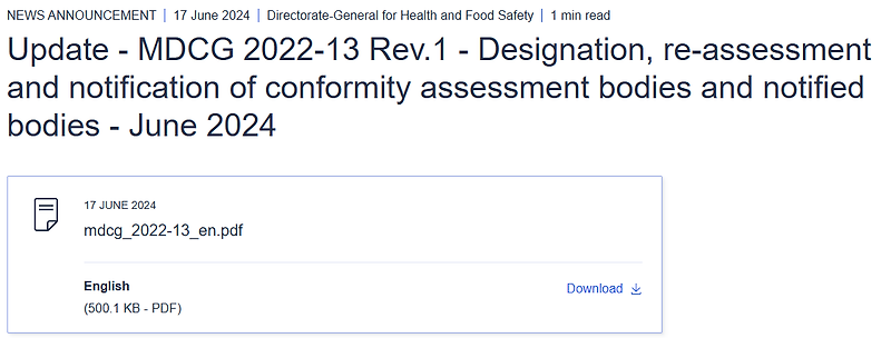 [EU, MDR] Update - MDCG 2022-13 Rev.1 - Designation, re-assessment and ...