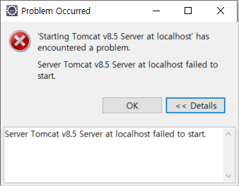 Server Tomcat v8.5 Server at localhost failed to start.