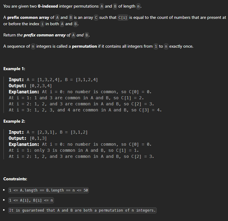 2657. Find the Prefix Common Array of Two Arrays