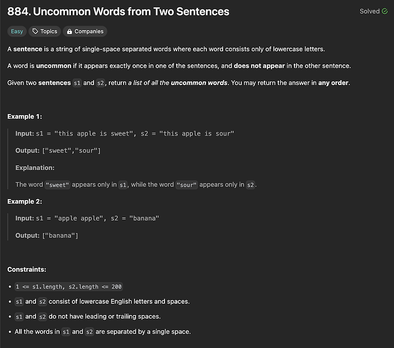 884. Uncommon Words from Two Sentences (Python)