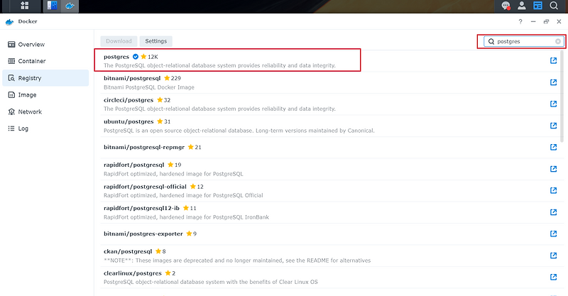 [Postgresql] Synology Docker Postgresql 설치하기