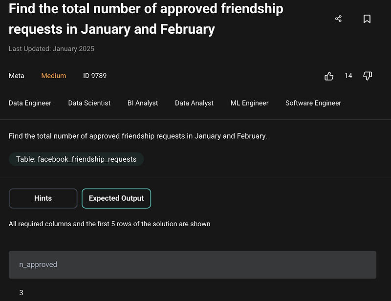 [Stratascratch/SQL] Find the total number of approved friendship requests in January and February