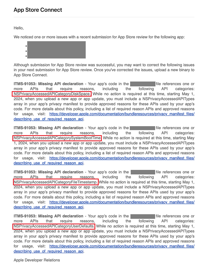 [iOS] ITMS-91053: Missing API declaration (Privacy Manifests)