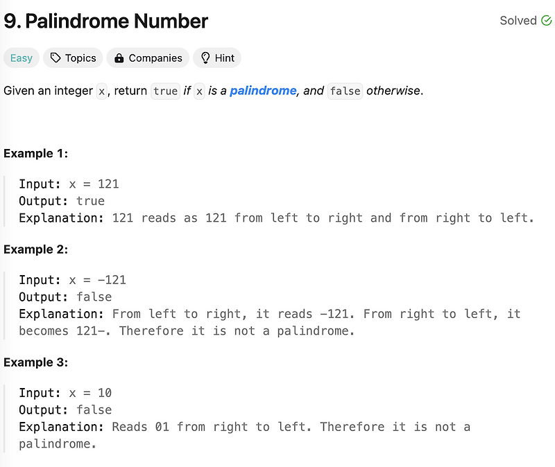 [LeetCode] 9. Palindrome Number (Python)