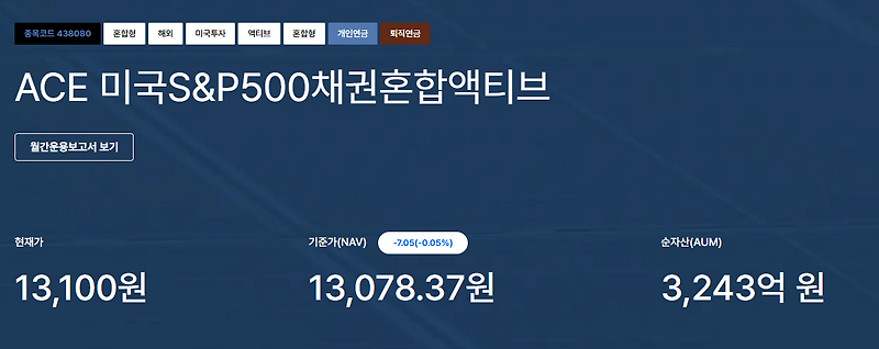 [ETF정리] ACE 미국S&P500채권혼합액티브