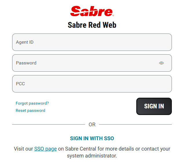 Sabre CRS 로그인 화면 알아보기