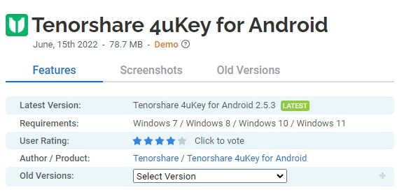 Tenorshare 4uKey for Android 무료 다운로드
