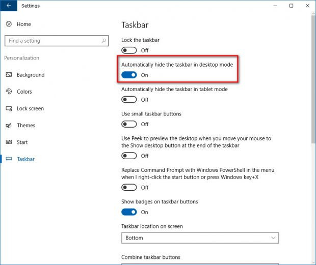 윈도우10 데스크톱 모드에서 작업 표시줄 자동 숨기기 설정 레지스트리 Windows 10 Settings Registry ...