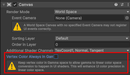 유니티 Vertex Color Always In Gamma경고 #Canvas